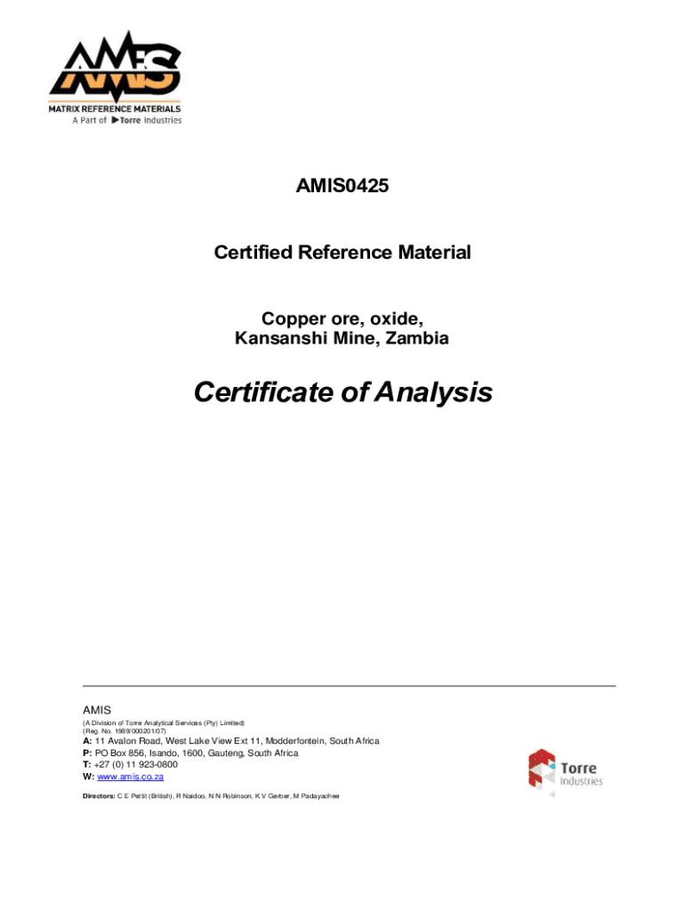 Fillable Online amis co AMIS0451 Certified Reference Material ...