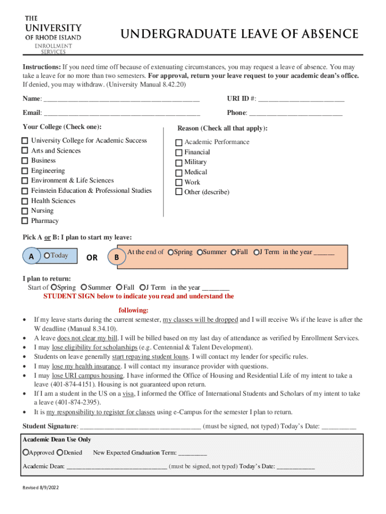 Fillable Online Instructions: If you need time off because of ...