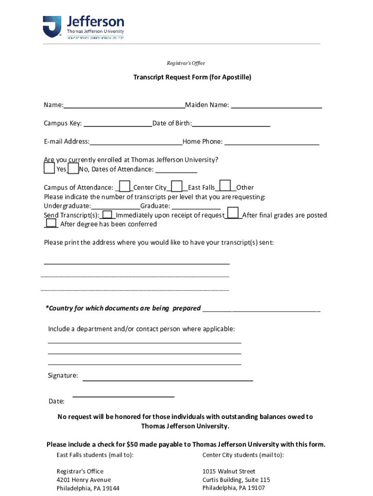 Fillable Online Transcript Request Form (for Apostille) Fax Email Print ...
