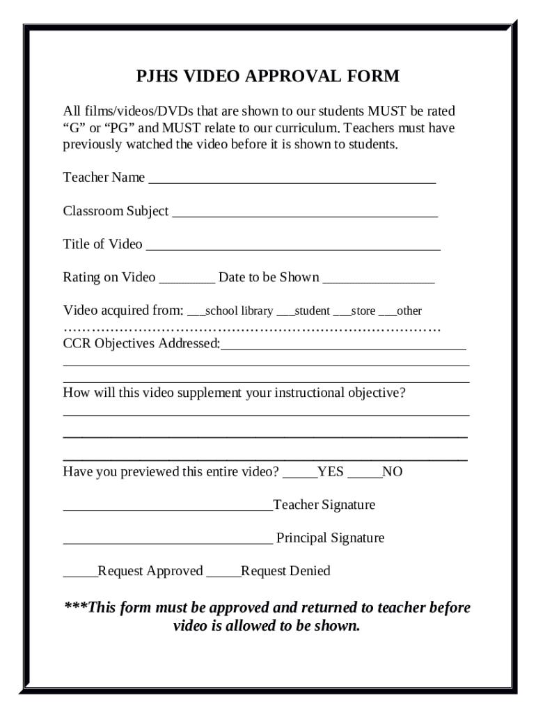 PJHS VIDEO APPROVAL Doc Template | pdfFiller