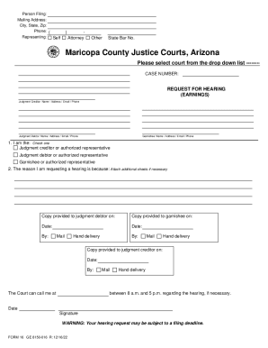 Fillable Online justicecourts maricopa FORM 16 Request for Hearing ...