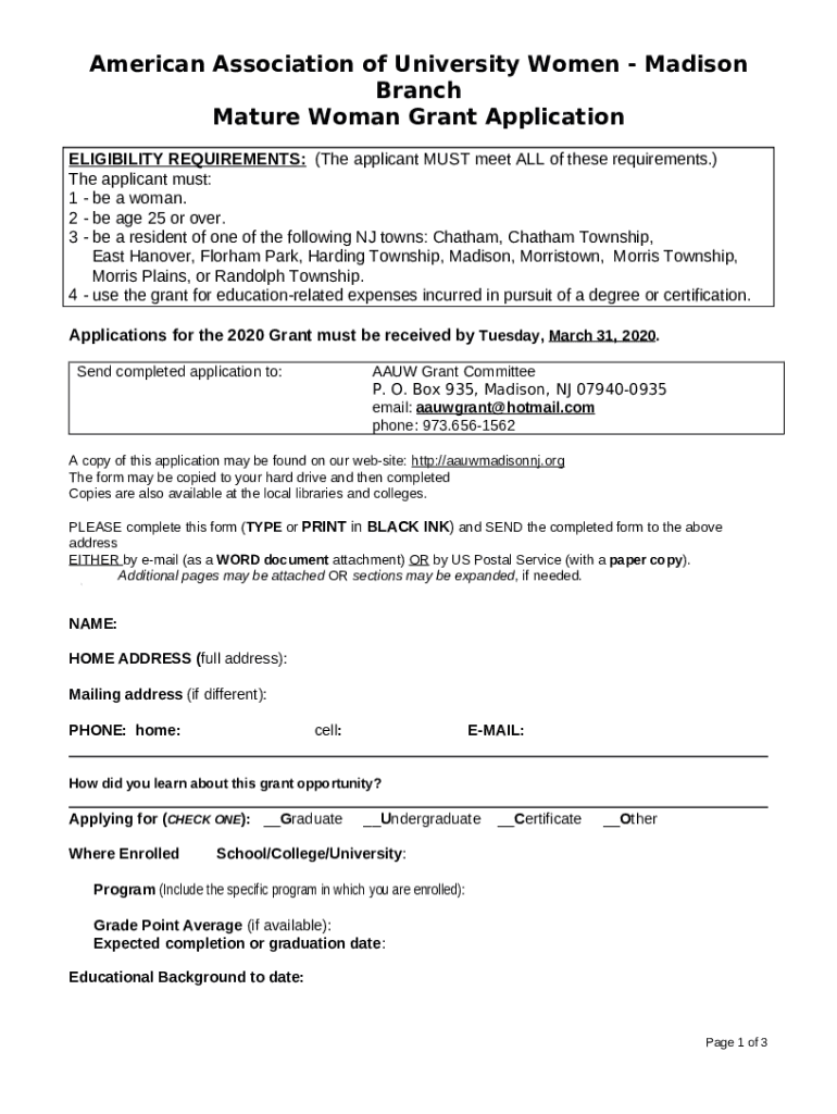 AAUW Woman's Grant Application Doc Template | pdfFiller