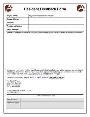 Fillable Online Resident Feedback Form - Anoka, MN Fax Email Print ...
