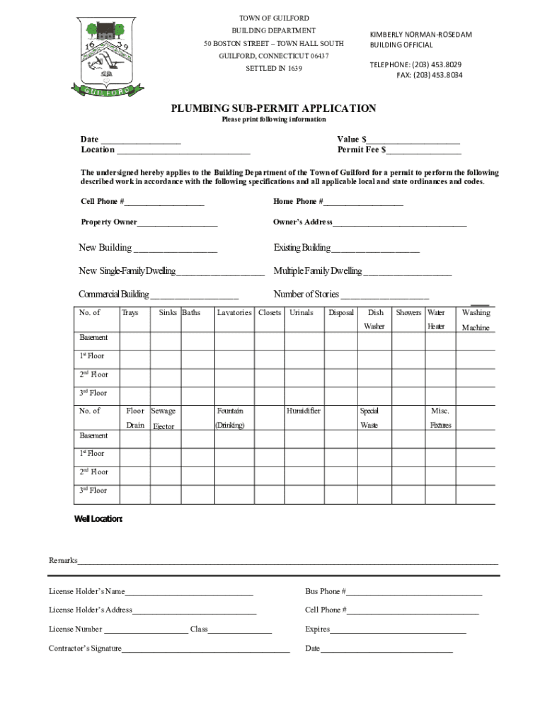 Fillable Online PLUMBING SUB-PERMIT APPLICATION Fax Email Print - pdfFiller
