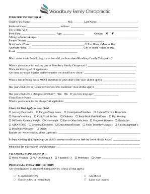 Fillable Online SUNSET CHIROPRACTIC PEDIATRIC INTAKE FORM Fax Email ...