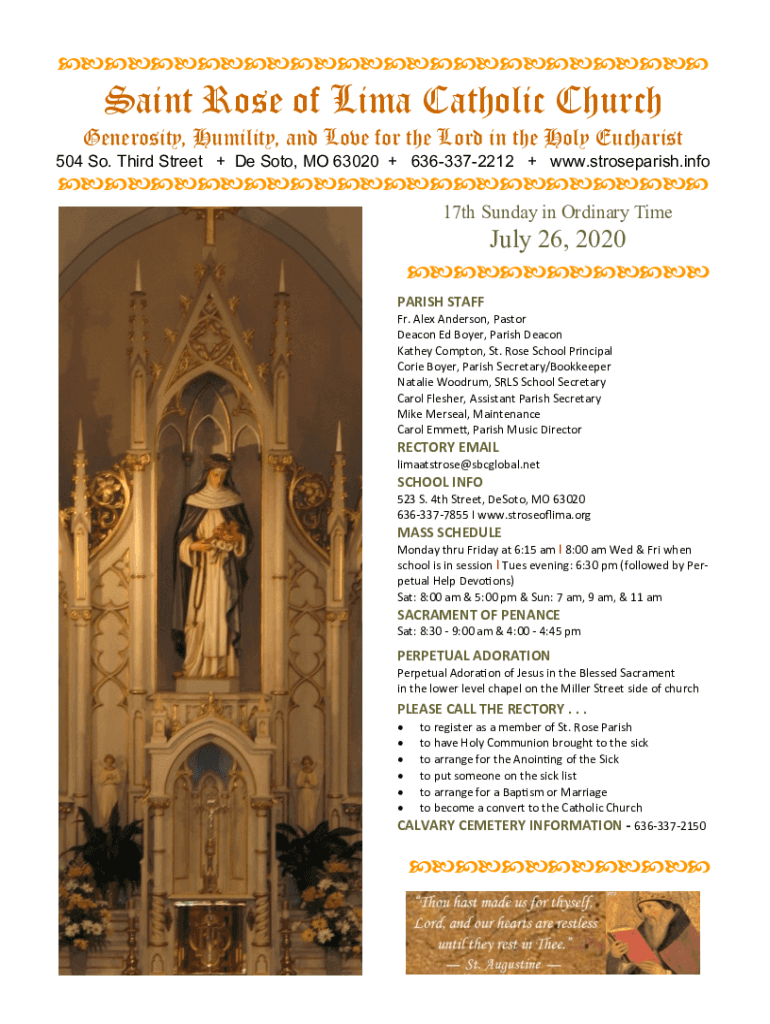 Fillable Online St. Rose of Lima - De Soto, Missouri Fax Email Print ...