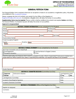 Fillable Online General Petition Form - Pacific Oaks College Fax Email ...