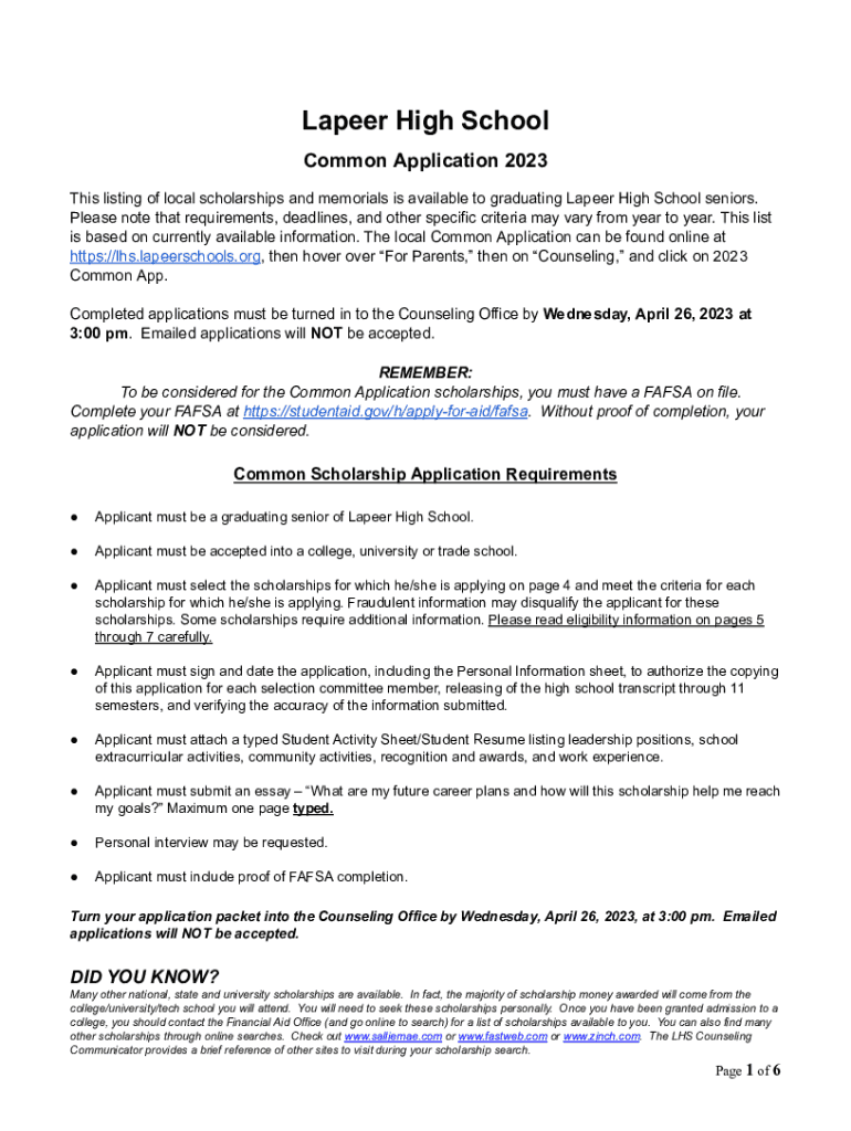 Fillable Online lhs lapeerschools LAPEER HIGH SCHOOL - Common ...