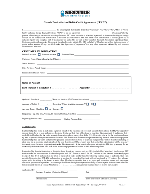 Fillable Online Canada Pre-Authorized Debit/Credit Agreement (PAD ...