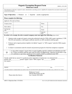 Fillable Online Organic Exemption request Form Fax Email Print - pdfFiller