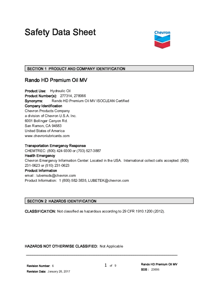 Fillable Online Chevron Rando HD Premium Oil MV MSDS. Chevron Rando HD ...