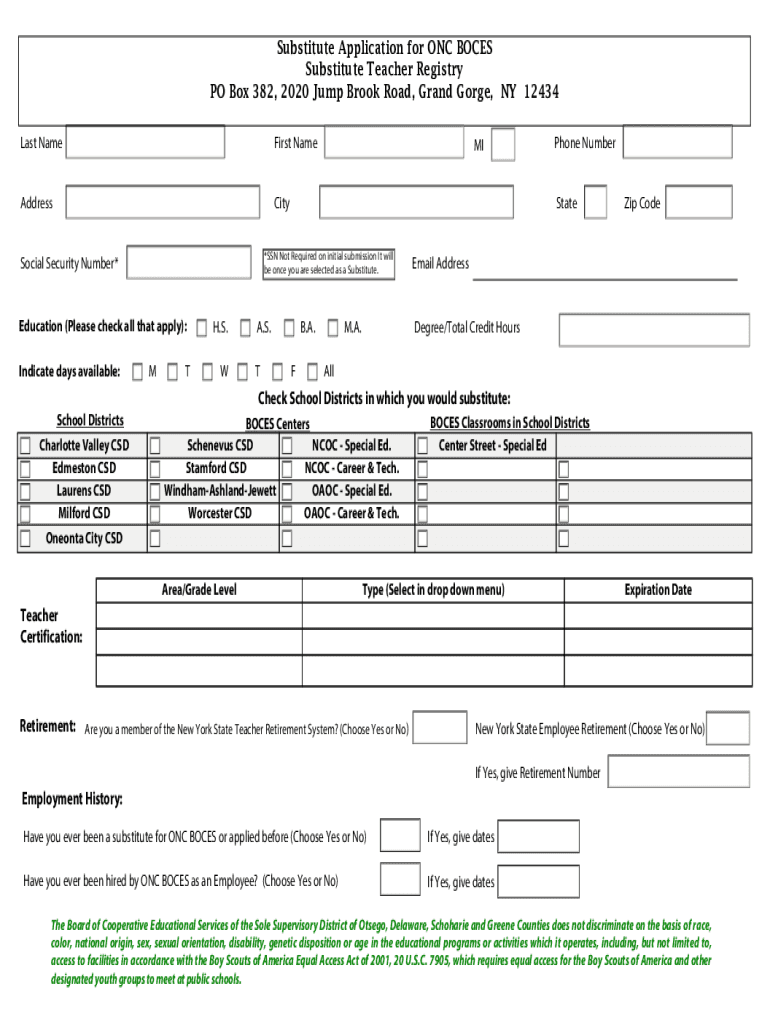 Fillable Online Substitute Application and Information Fax Email Print - pdfFiller