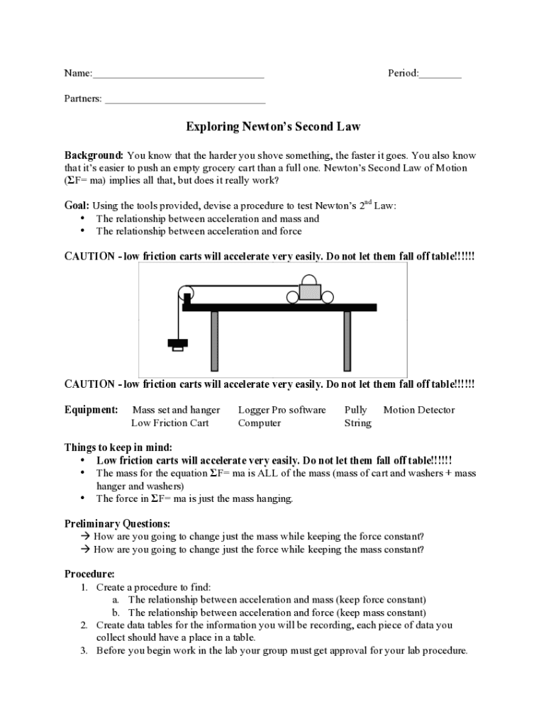 Fillable Online Newton's Laws of Motion: Newton's Second Law Fax Email ...