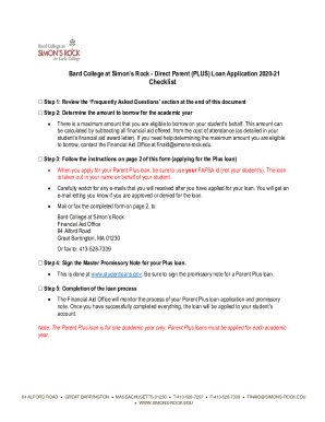 Fillable Online Direct Parent (PLUS) Loan Application 2020-21 Fax Email ...