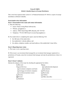 Fillable Online 45-106F1 - Report of Exempt Distribution FBCSC Fax ...