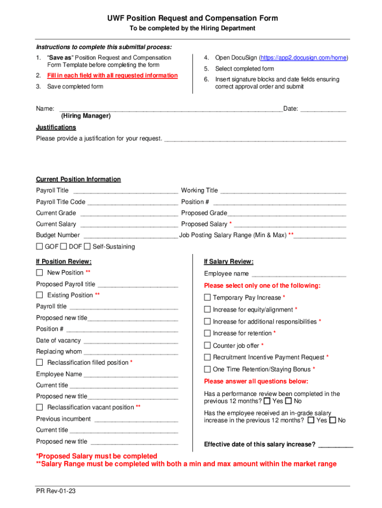 Fillable Online UWF Position Request and Compensation Form Fax Email Print - pdfFiller