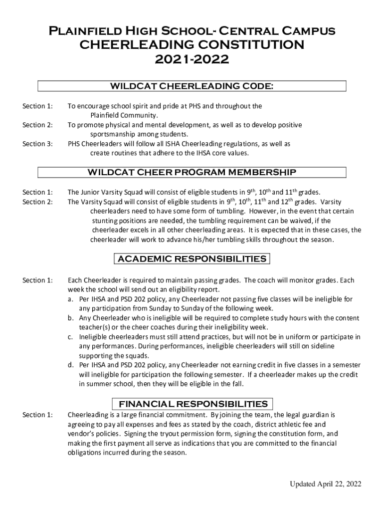 Fillable Online Plainfield Central HSGirls CHEERLEADINGTeam Schedule ...