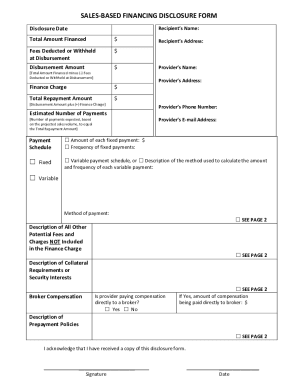 Fillable Online SALES-BASED FINANCING DISCLOSURE FORM Fax Email Print ...