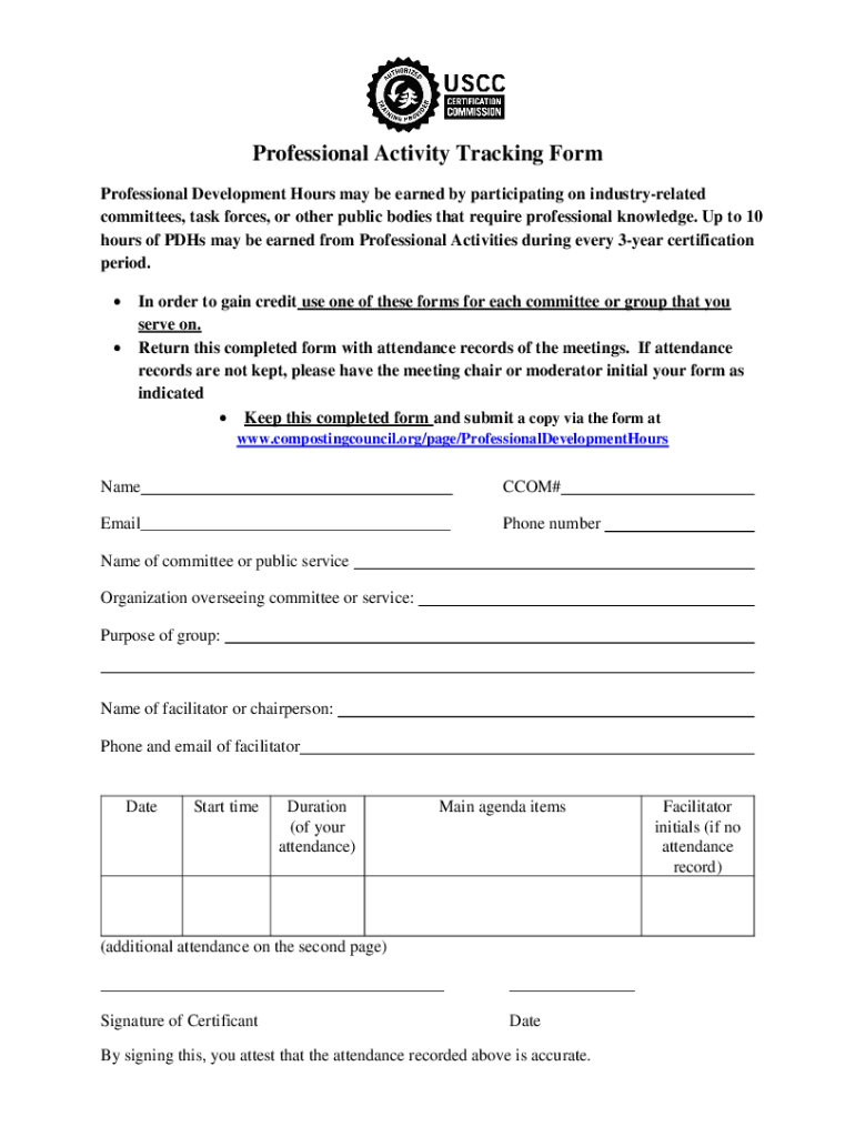Fillable Online Professional Activity Tracking Form Fax Email Print ...