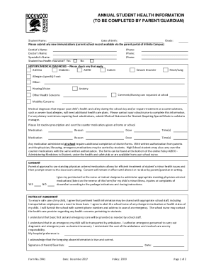 Fillable Online ANNUAL STUDENT HEALTH INFORMATION FORM Fax Email Print ...