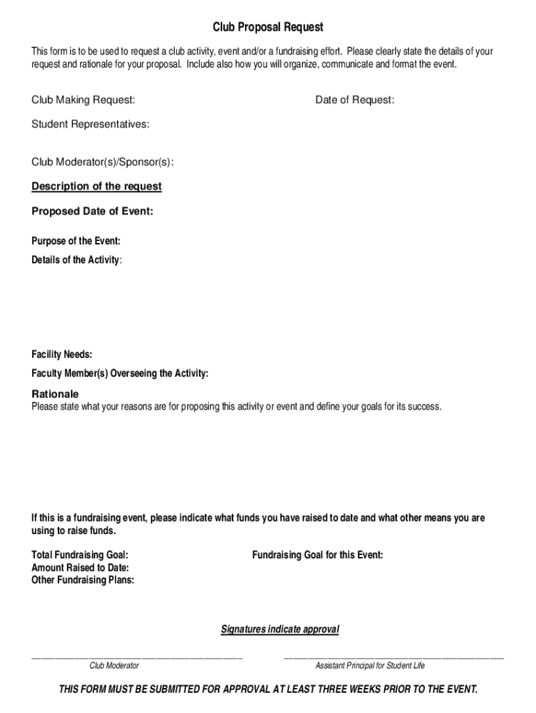 Fillable Online Club Proposal Request Fax Email Print - pdfFiller