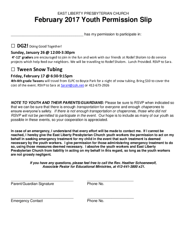 Fillable Online Youth Group Permission Slips Fax Email Print - pdfFiller