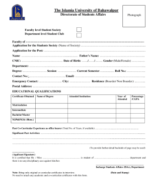 Fillable Online Directorate of Students Affairs, The Islamia University ...