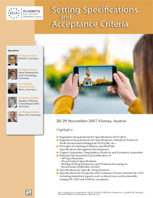 Fillable Online academy gmp-compliance Setting Specifications Acceptance Criteria Fax Email ...