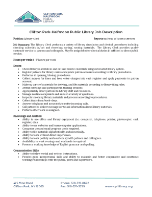 Fillable Online Library Circulation Assistant Job Description Fax Email ...
