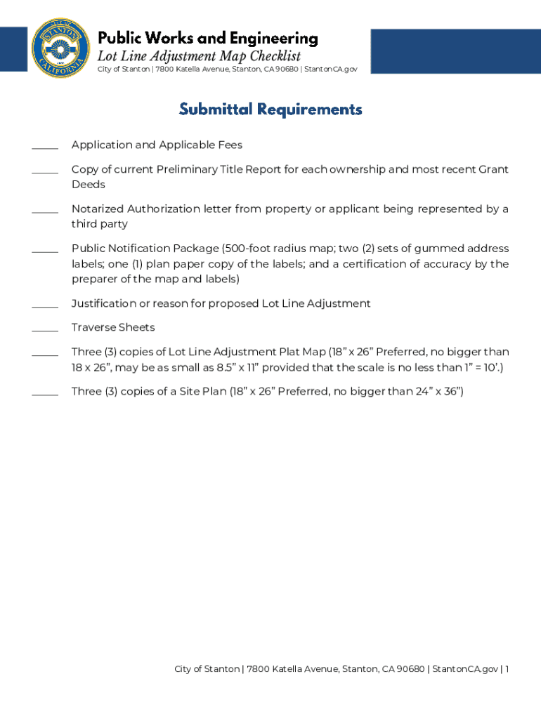 Fillable Online Lot Line Adjustment Application - County Engineering ...
