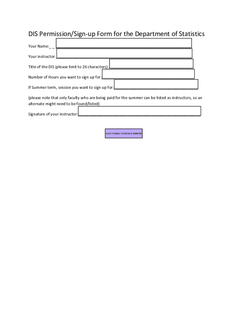 Fillable Online stat fsu DIS Permission/Sign-up Form for the Department of Statistics Fax Email ...
