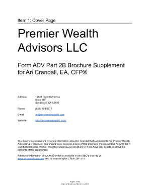Fillable Online Premier Wealth Advisors Form ADV Part 2B Fax Email ...