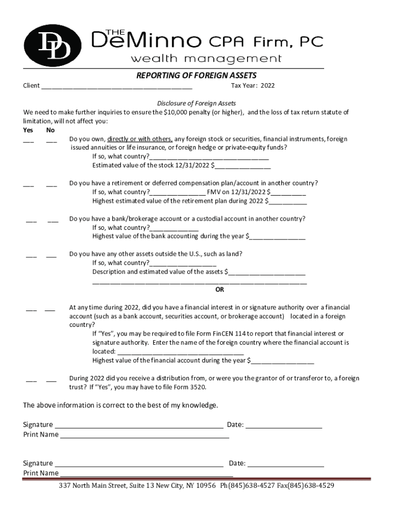 Fillable Online Disclosure of Foreign assets worksheet Fax Email Print ...
