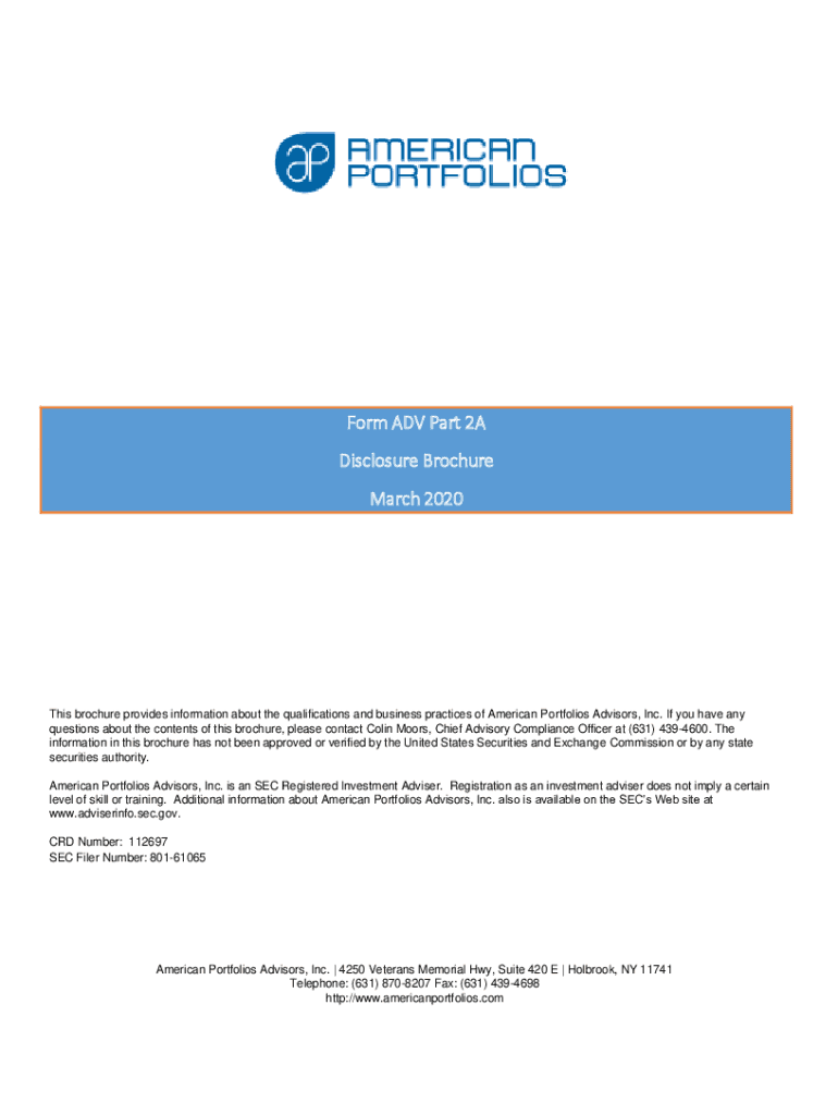 Fillable Online Form ADV Part 2A Disclosure Brochure March 2020 Fax ...
