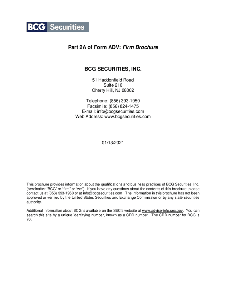 Fillable Online Form ADV Part 2AFirm Brochure Item 1Cover Page Fax ...