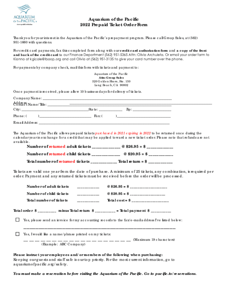 Fillable Online 2022 Prepaid Ticket Order Form with Rtrnupdated 2-22-22 ...