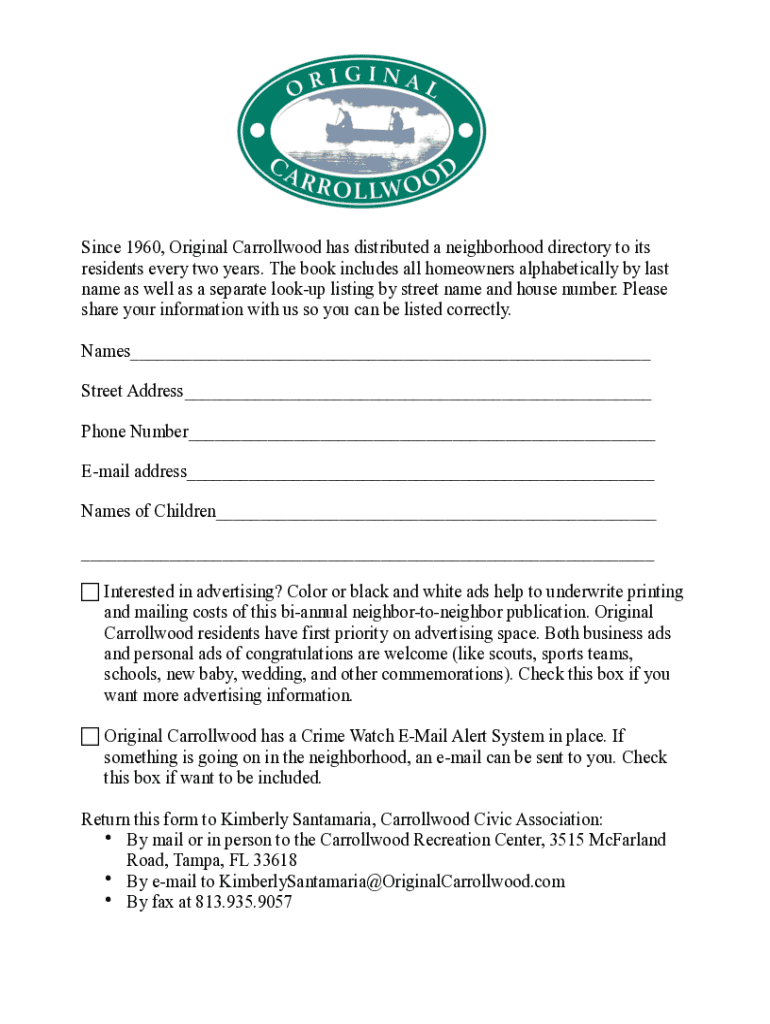 Fillable Online Directory Form for New Resident non letterhead.pages ...