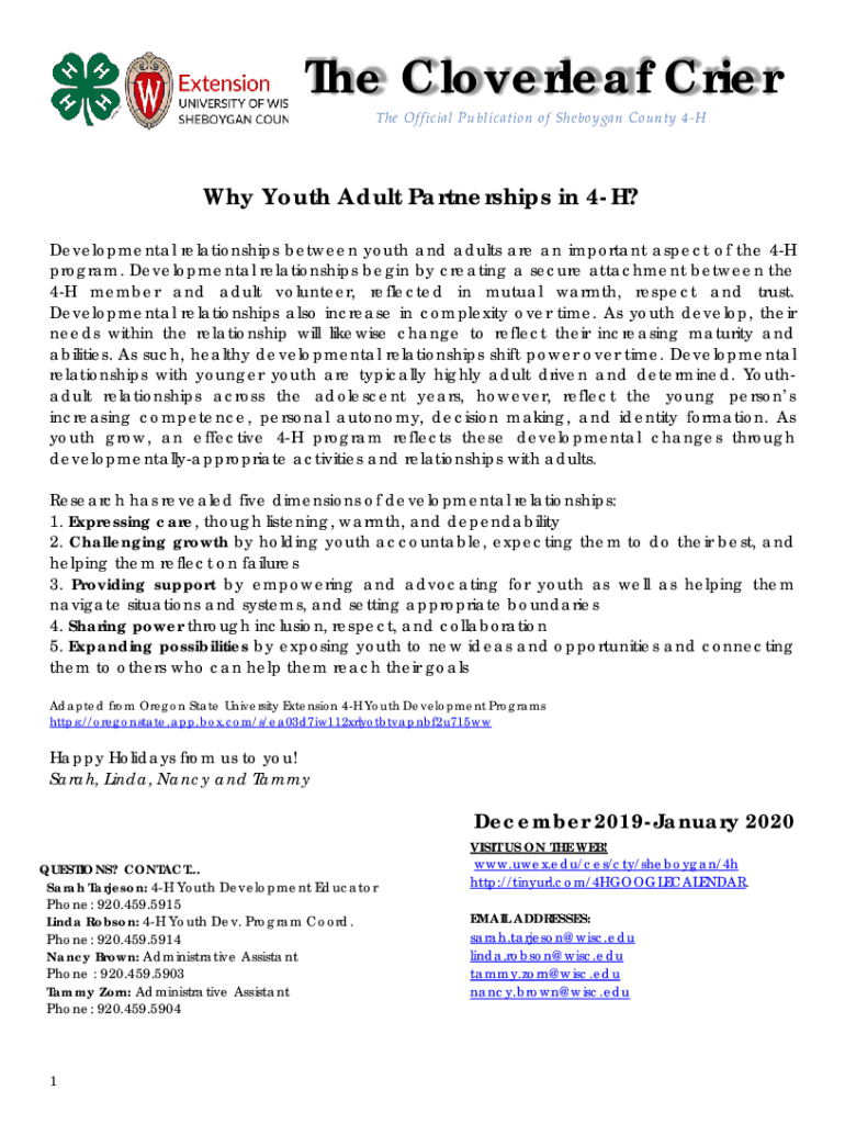 Fillable Online 4-H Youth Development: The Past, the Present, and the ...