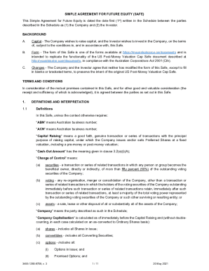 Fillable Online Form of Simple Agreement for Future Equity. Fax Email ...