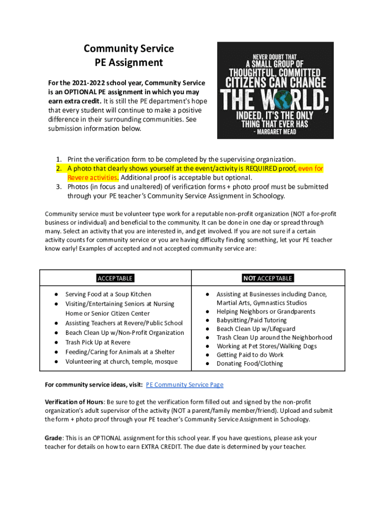 Fillable Online Community Service Assignment - Students Fax Email Print ...