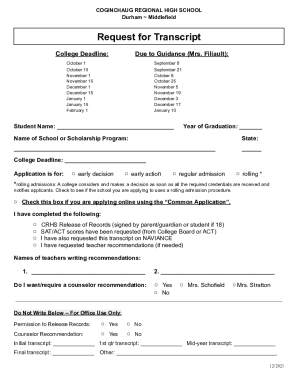 Fillable Online Coginchaug Regional High School Transcript Request Fax ...