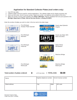 Fillable Online Application for Standard Collector Plates. Application ...