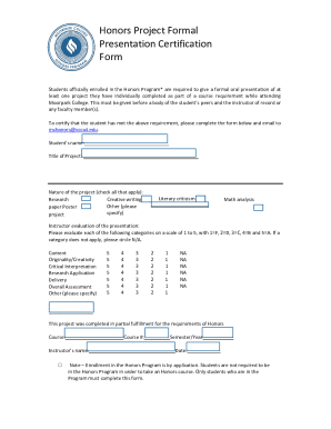 Fillable Online honors project formal presentation certification form ...