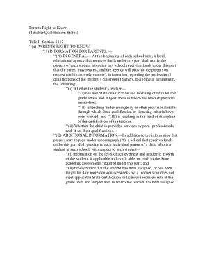 Fillable Online ESSA Parents Right to Know Dear Parents and Guardians ...