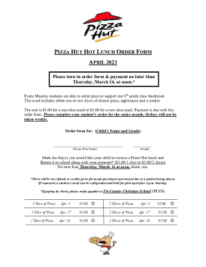 Fillable Online Pizza Hut Order Form Template Fax Email Print - pdfFiller
