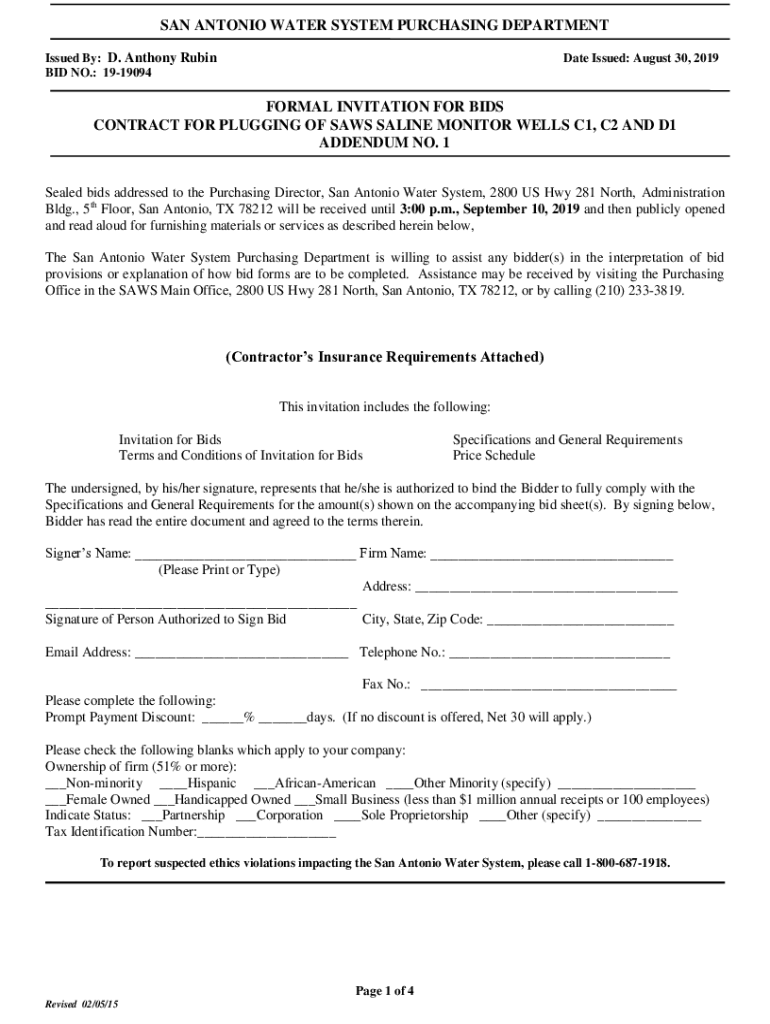 Fillable Online formal invitation for bids contract for plugging of saws saline ... Fax Email ...