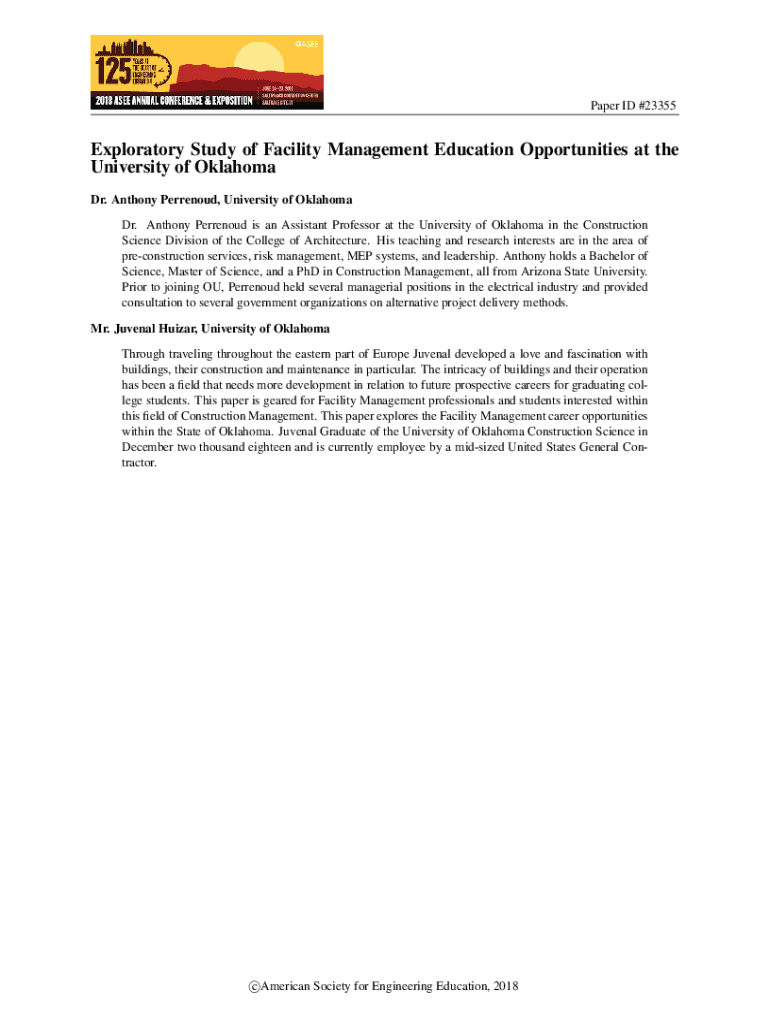 Fillable Online Exploratory Study of Facility Management Education Opportunities at the ...