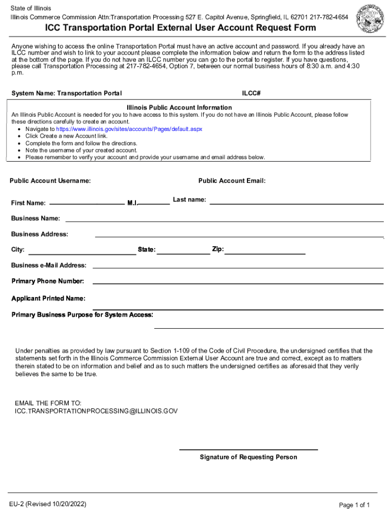Fillable Online ICC Transportation Portal External User Account Request Form Fax Email Print ...