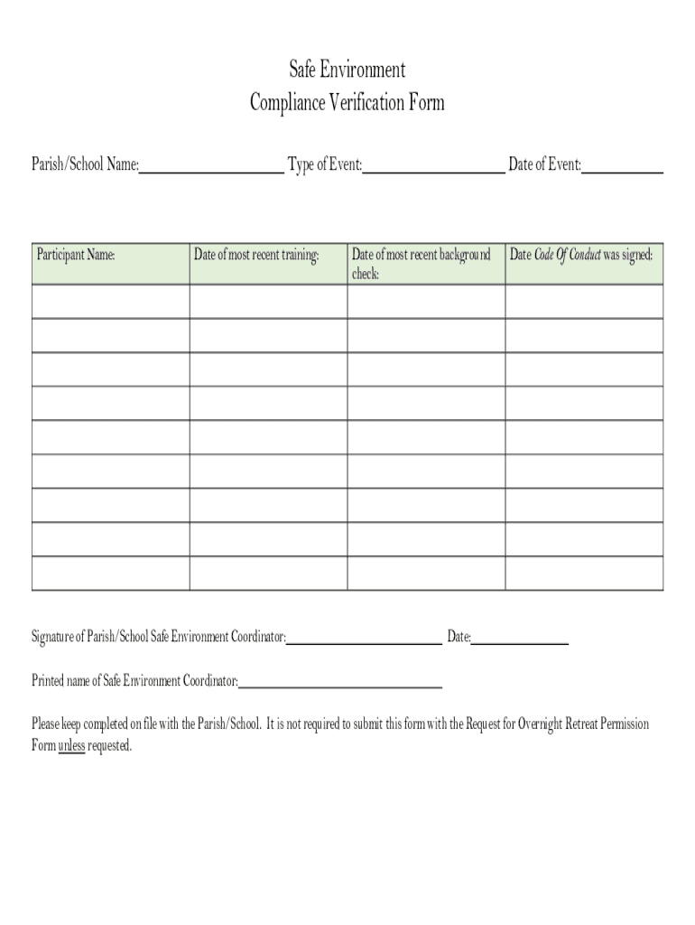 Fillable Online Safe Environment Compliance Verification Form Fax Email Print - pdfFiller