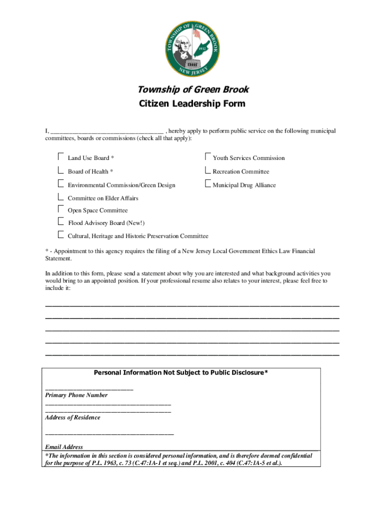 Fillable Online Citizen Leadership FormHome Fax Email Print - pdfFiller